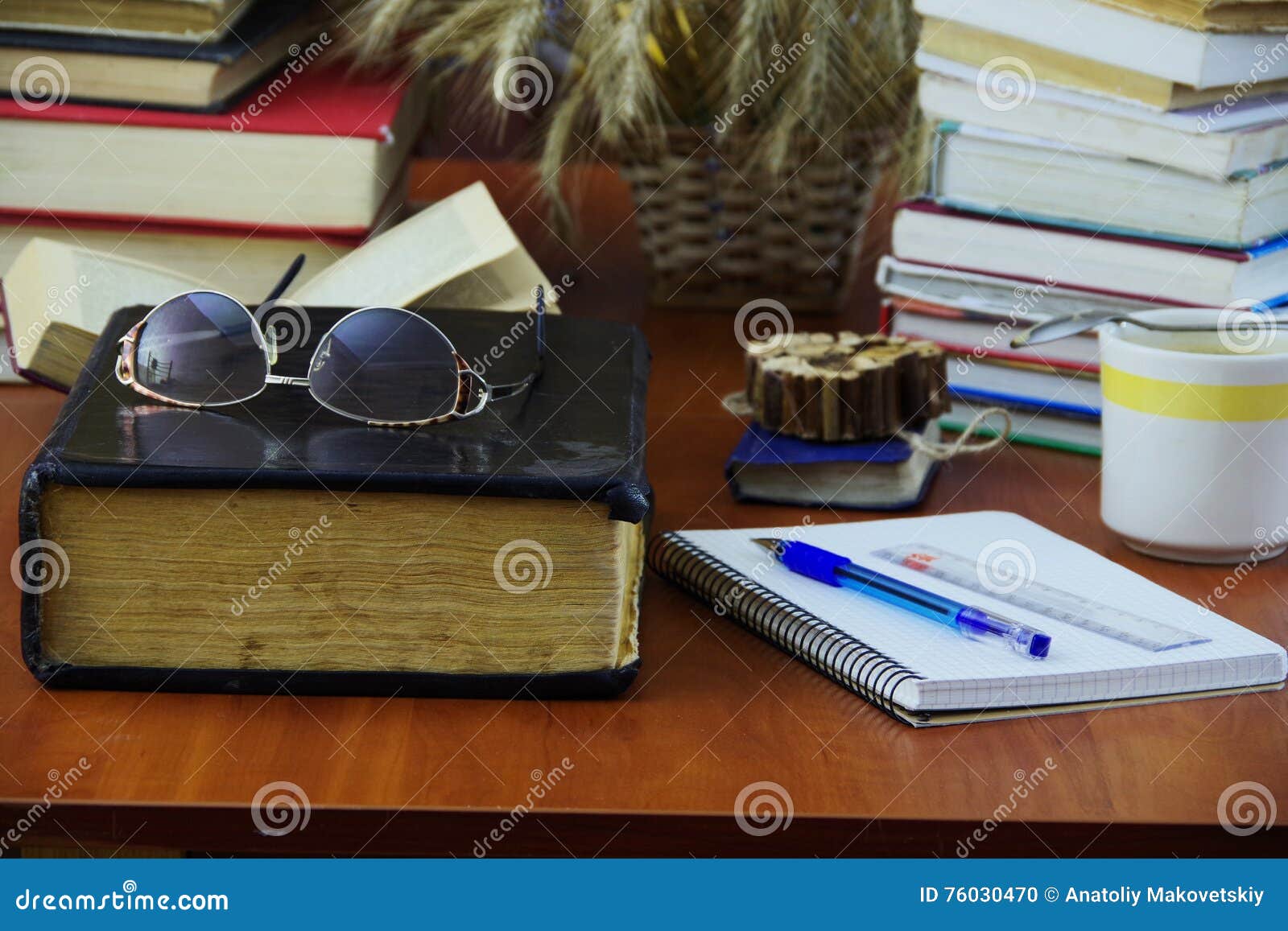 On the Table is a Big Book Bible Stock Photo - Image of education ...