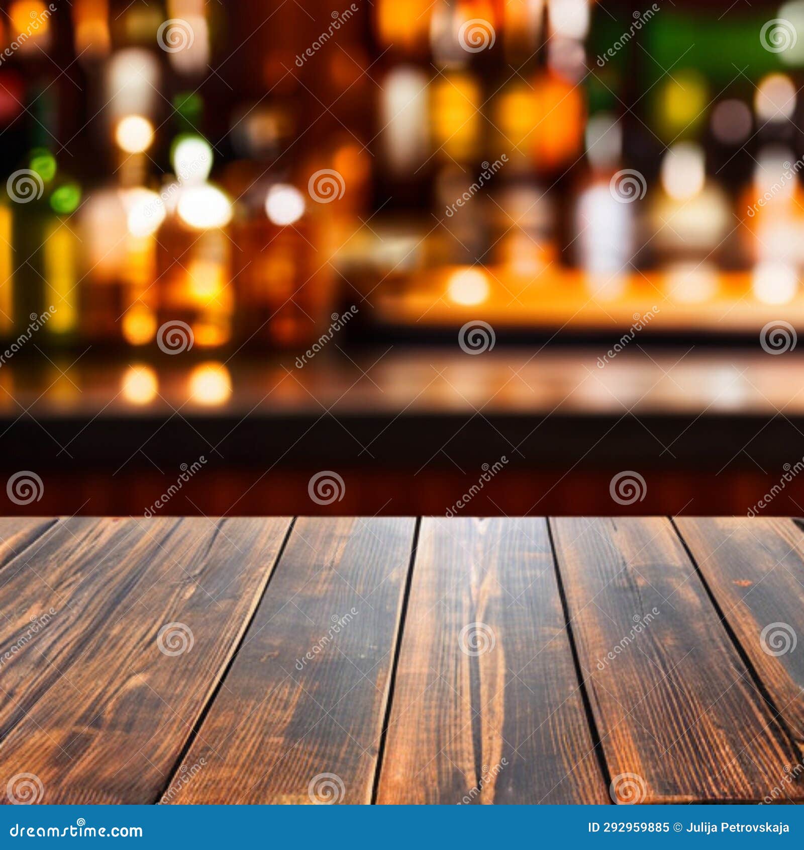 Table with the Blurred Bar Background Behind. Background for Product ...