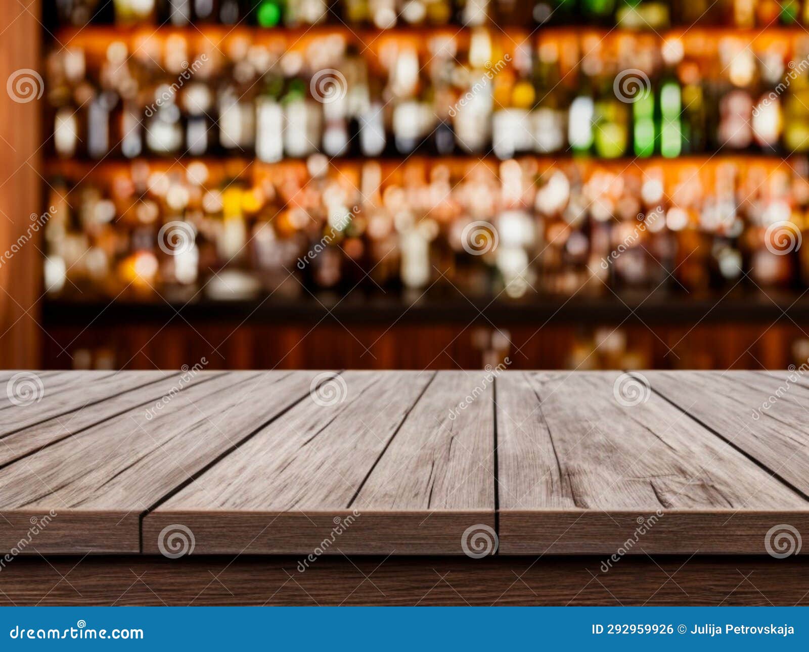 Table with the Blurred Bar Background Behind. Background for Product ...