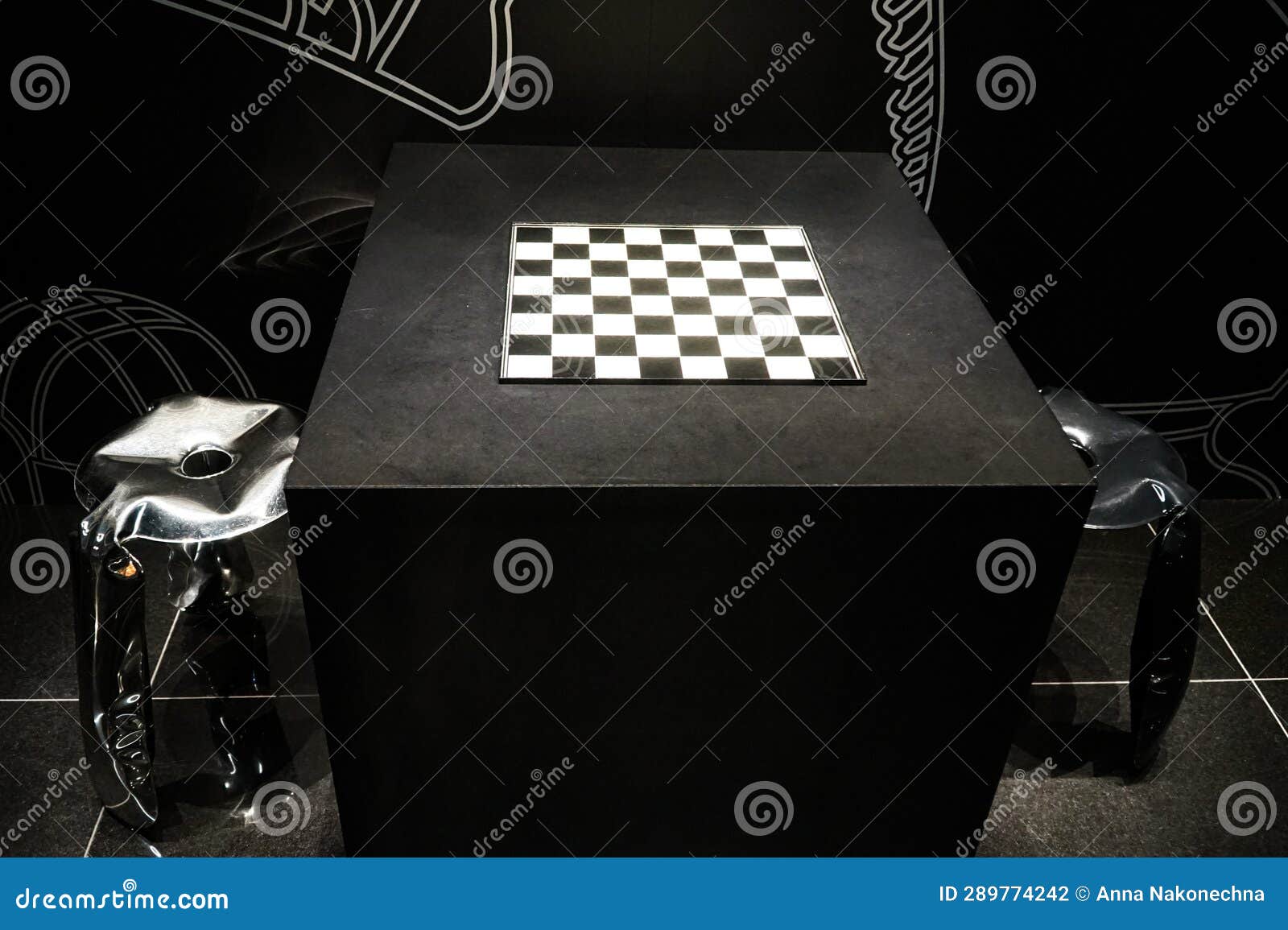 Table with Board for Playing Chess Stock Photo - Image of background ...