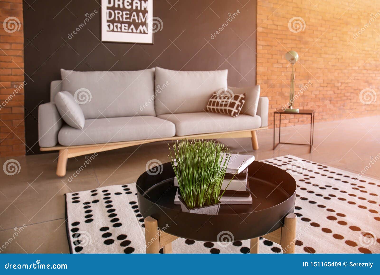 Table with Books and Plant in Interior of Living Room Stock Image ...