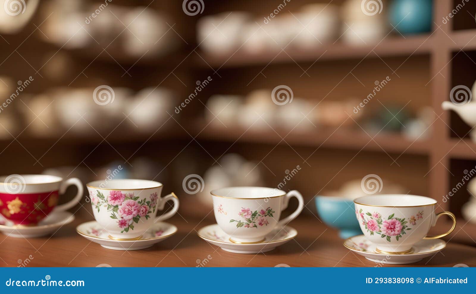 A Table with a Bunch of Cups and Saucers Stock Illustration ...