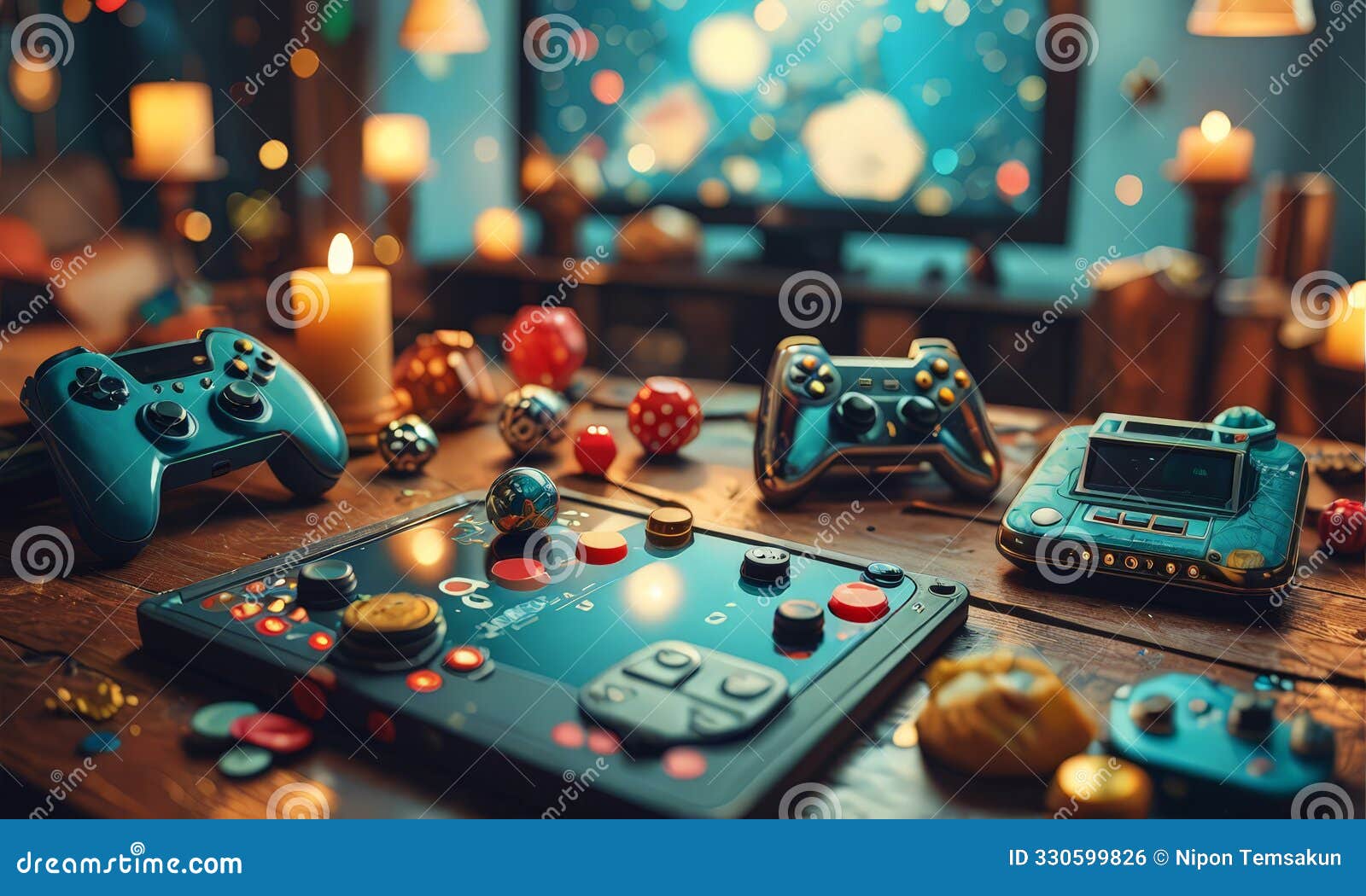 Table with Bunch Video Game Controllers Stock Photo - Image of tech ...