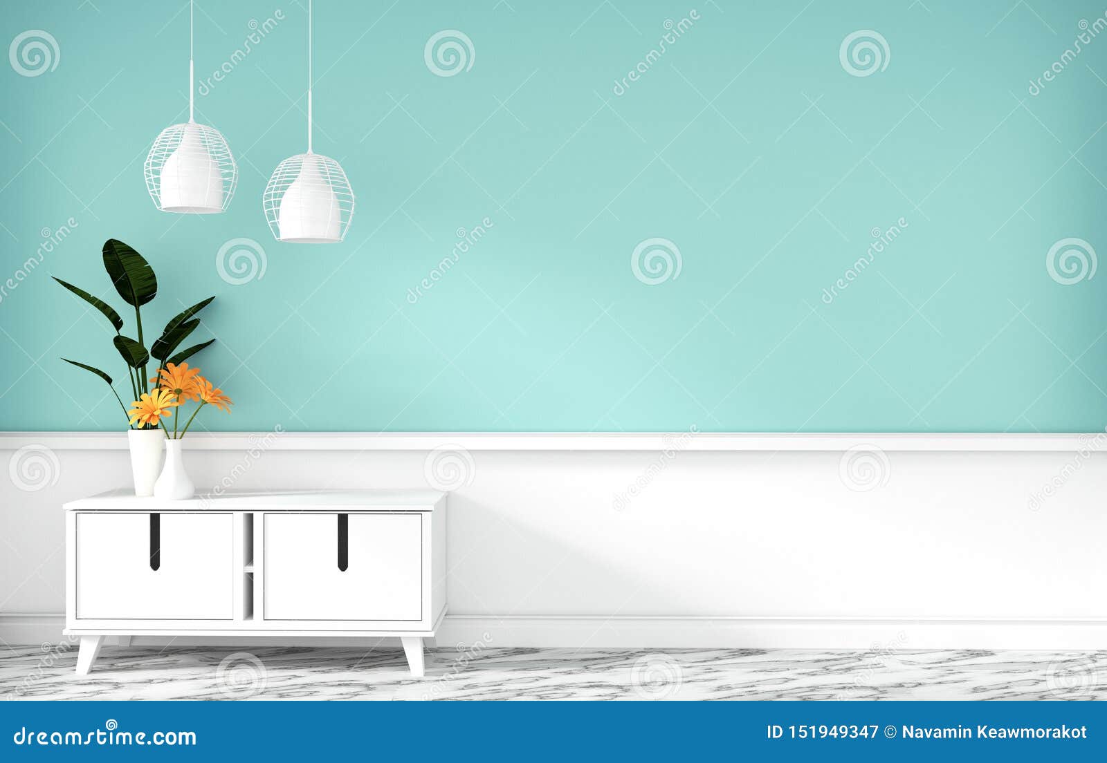 Modern Mint Green Living Room Interior Background With Armchair. Room ...