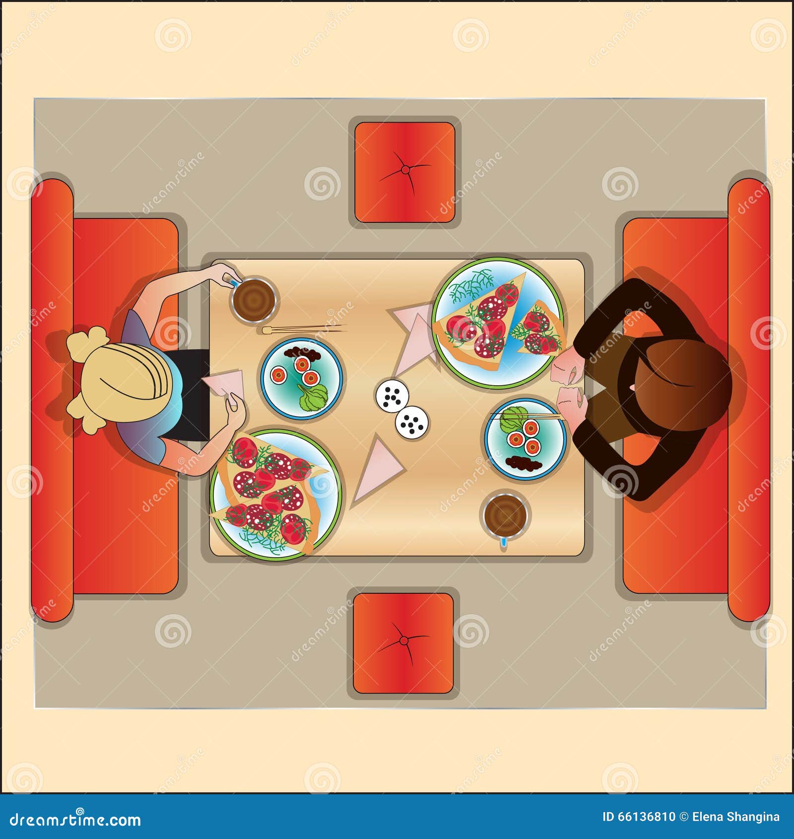 Table in Cafe for Two, the Top View. Stock Vector - Illustration of ...