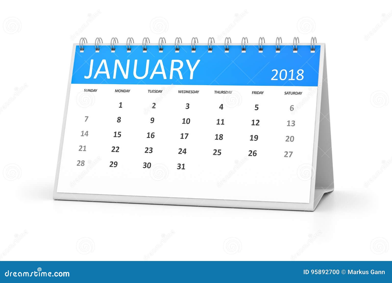 Table Calendar 2018 January Stock Illustration - Illustration of diary ...