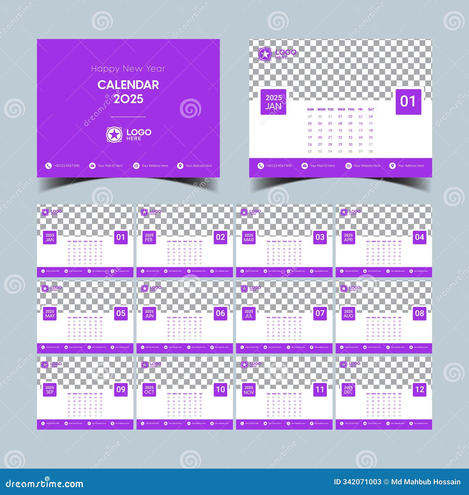 Beautiful Table Calendar Vector Template for New Year 2025 Stock ...