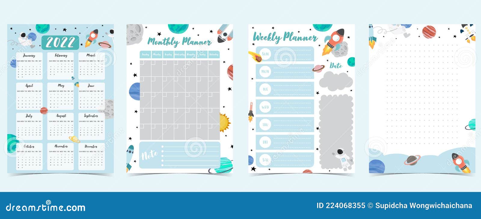 2022 Table Calendar Week Start on Sunday with Astronaut and Galaxy that ...