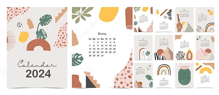 2024 Table Calendar Week Start on Sunday with Boho that Use for ...