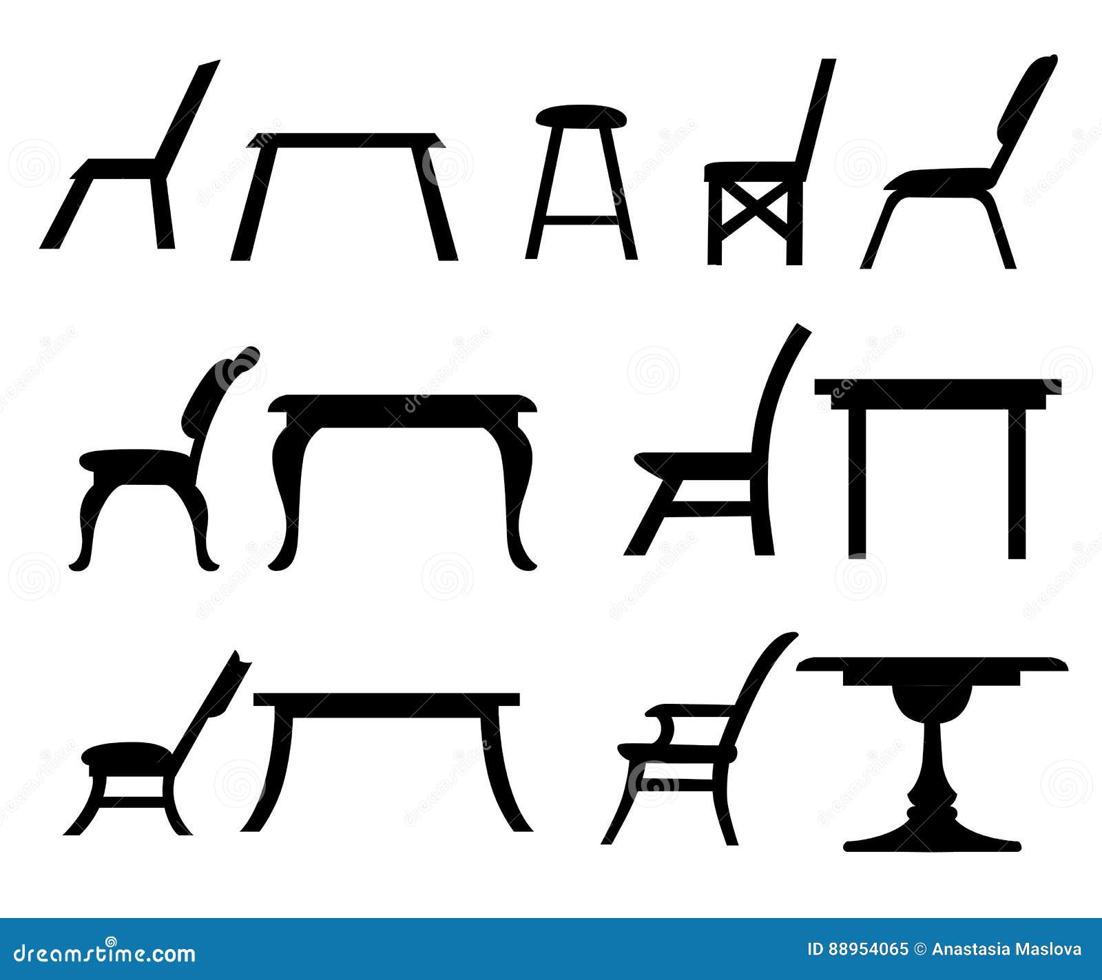 Table Chair Icon Set for Interiors Flat Design Style Illustration ...