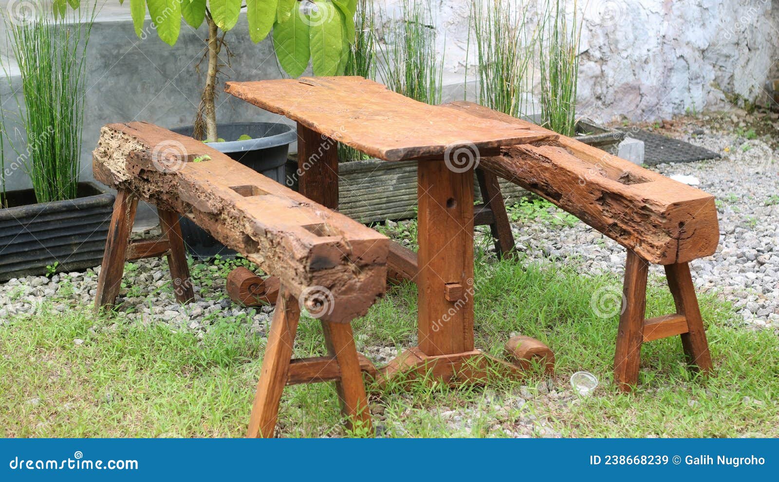 Table and Chair Made of from Used Old Woden Stock Image - Image of ...