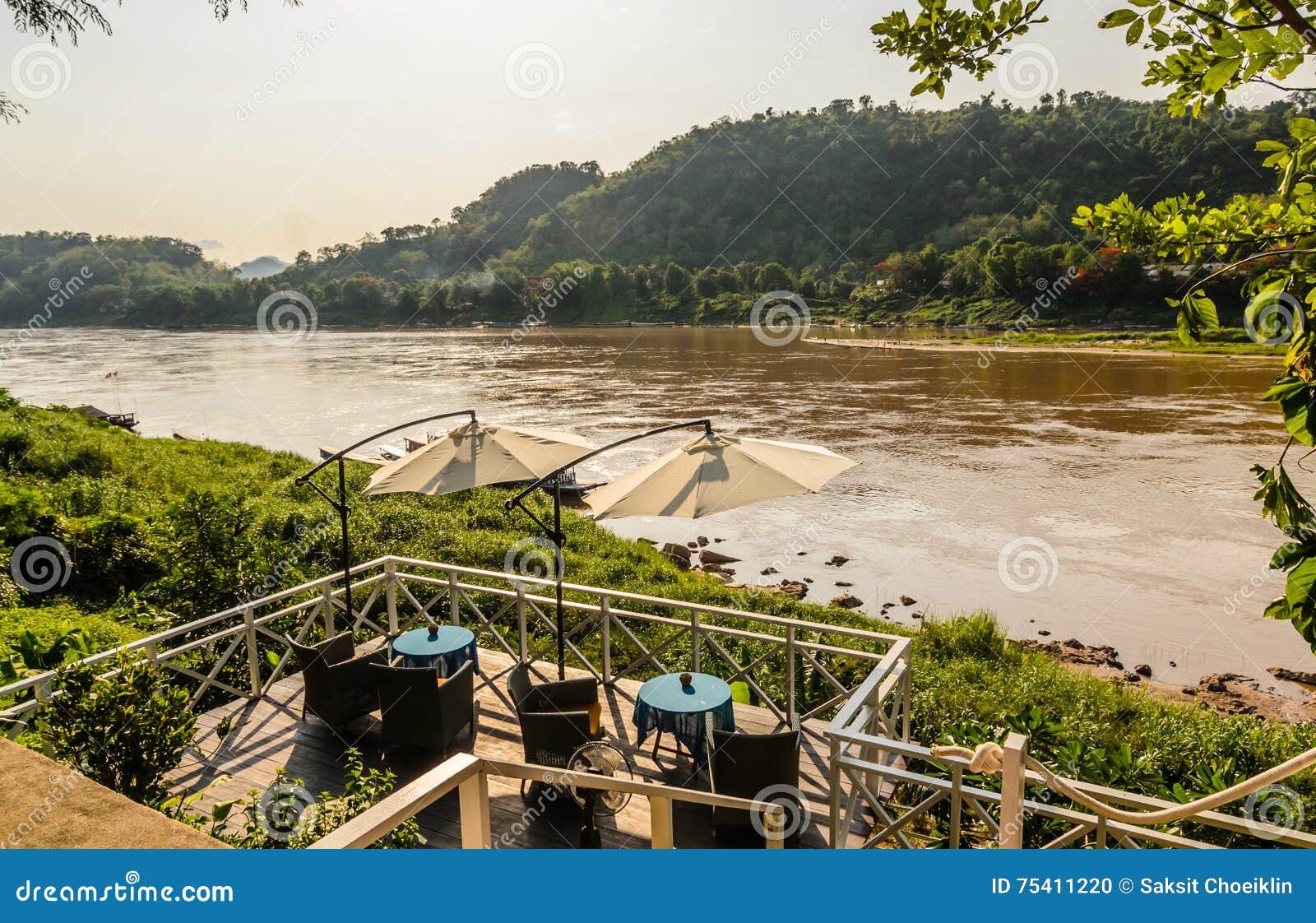Table and Chair Outdoor Riverside Dinner Stock Photo - Image of outdoor ...