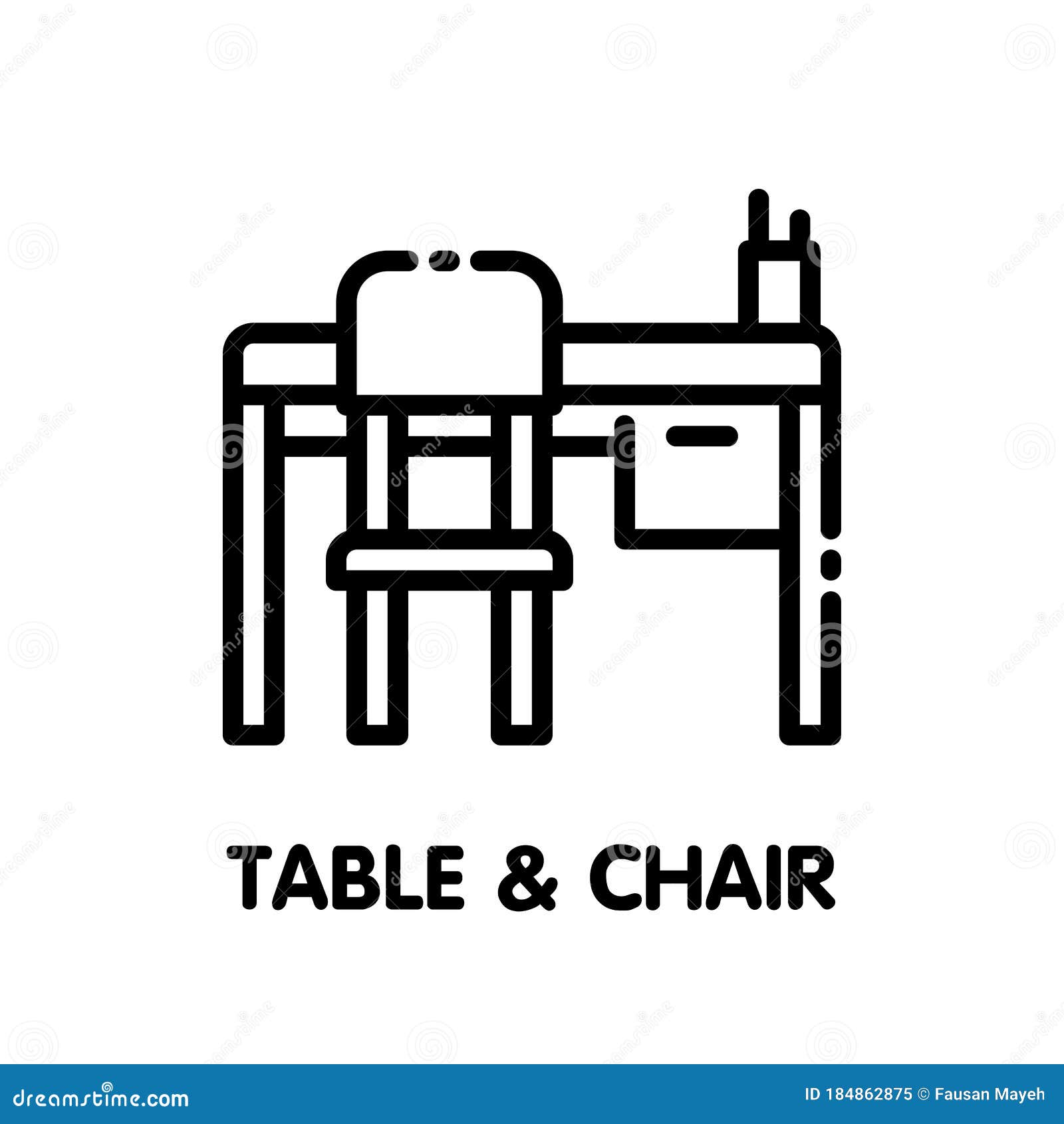 Table and Chair Outline Icon Style Design Illustration on White ...