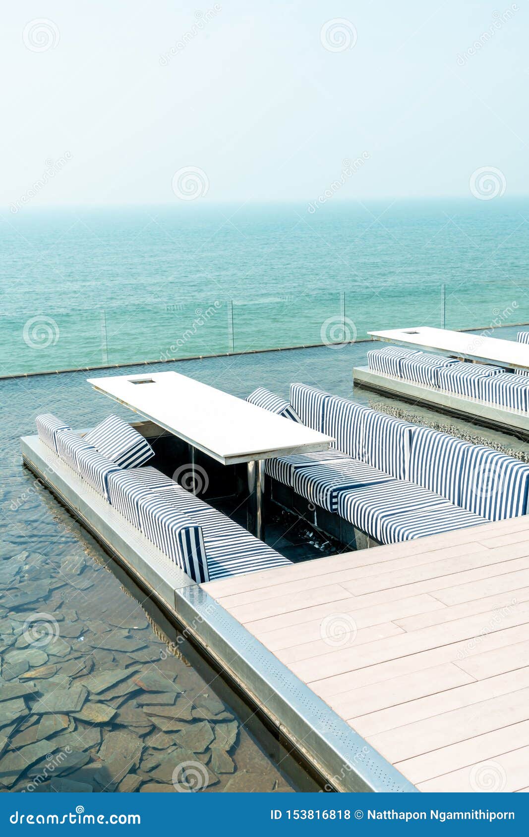 Table and Chair in Restaurant with Sea View Stock Photo - Image of ...