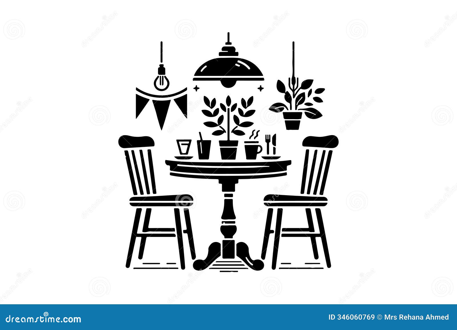 A Table and Chair Silhouette Vector Art Illustration Stock Illustration ...