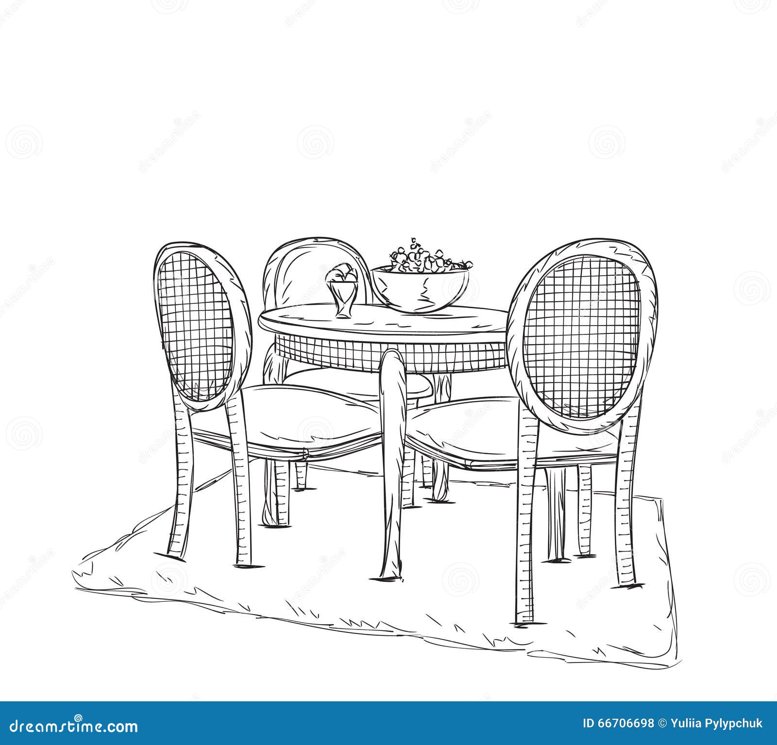 Table and Chair Sketch. Dinner in the Home. Stock Vector - Illustration ...