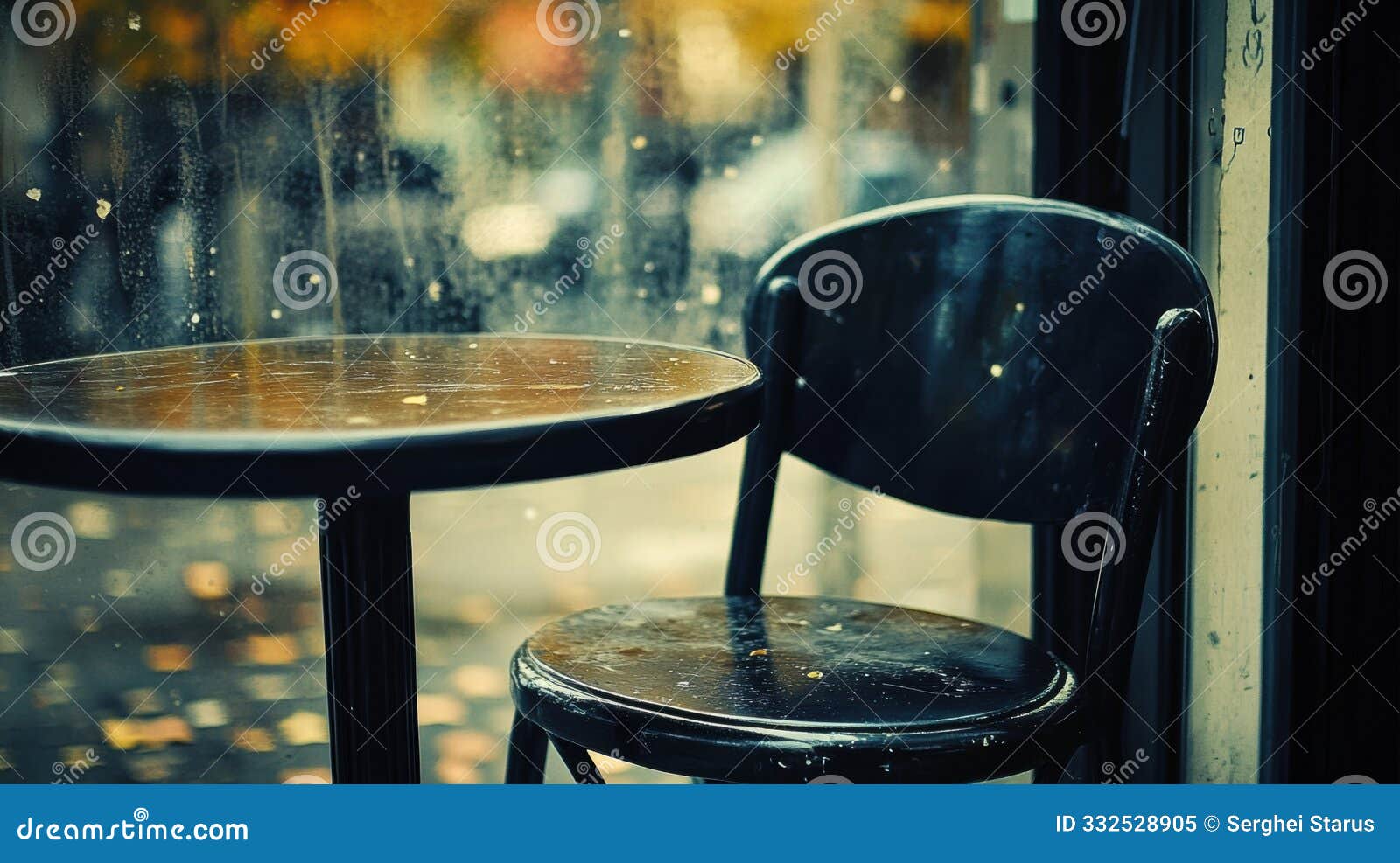 A Table and Chair in a Window with Rain Outside, AI Stock Image - Image ...