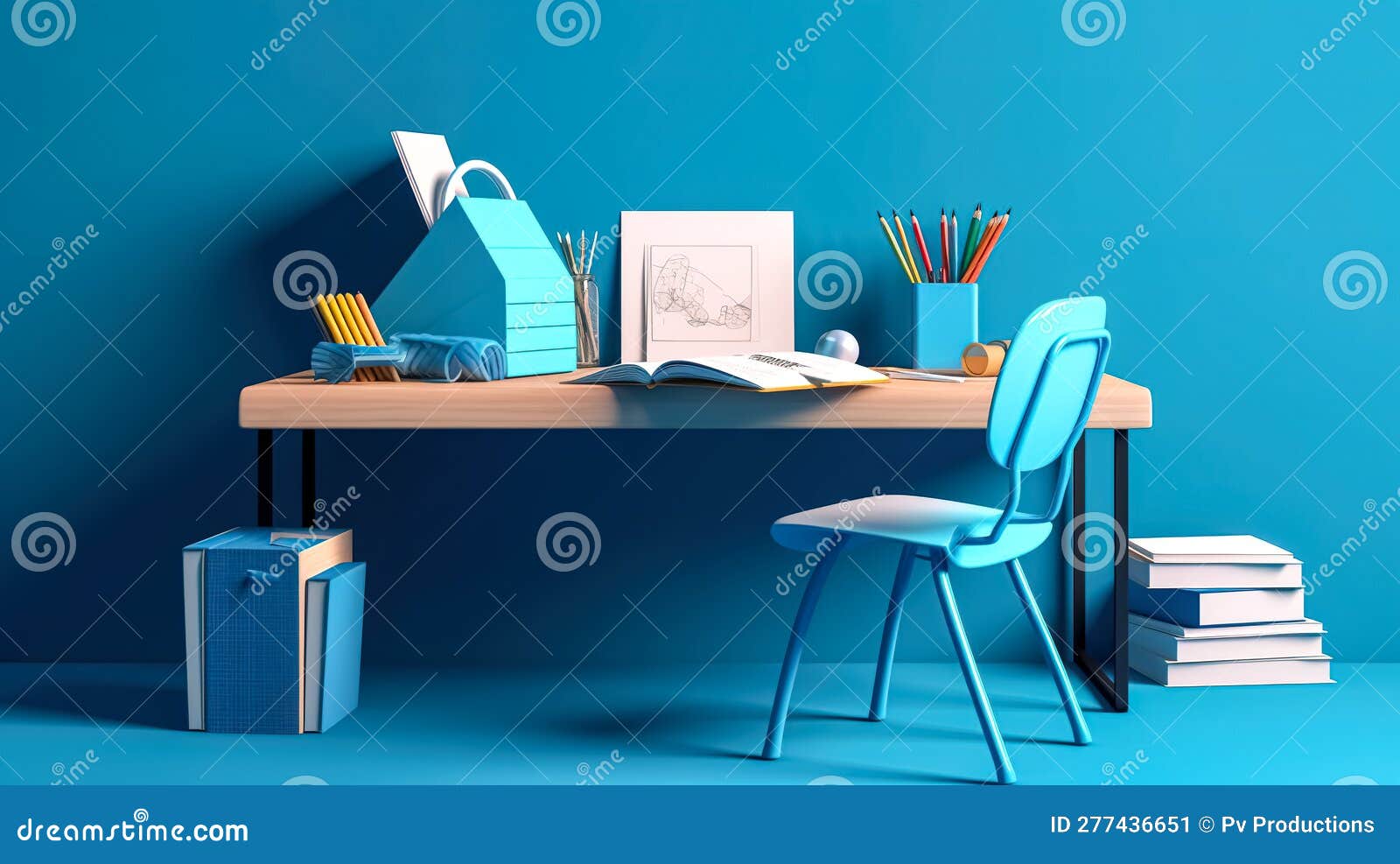 Table and Chair, Workplace for a Student, Generative AI. Stock Image ...