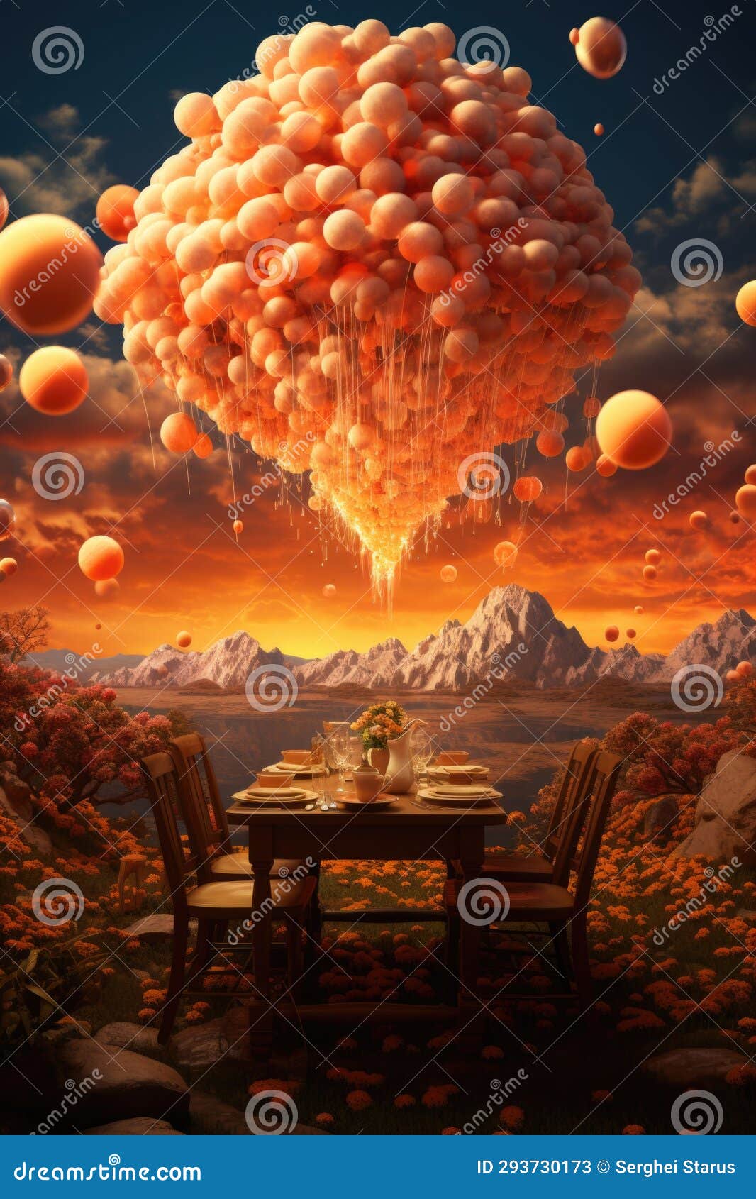 A Table with Chairs and Balloons Floating Above it, AI Stock Image ...