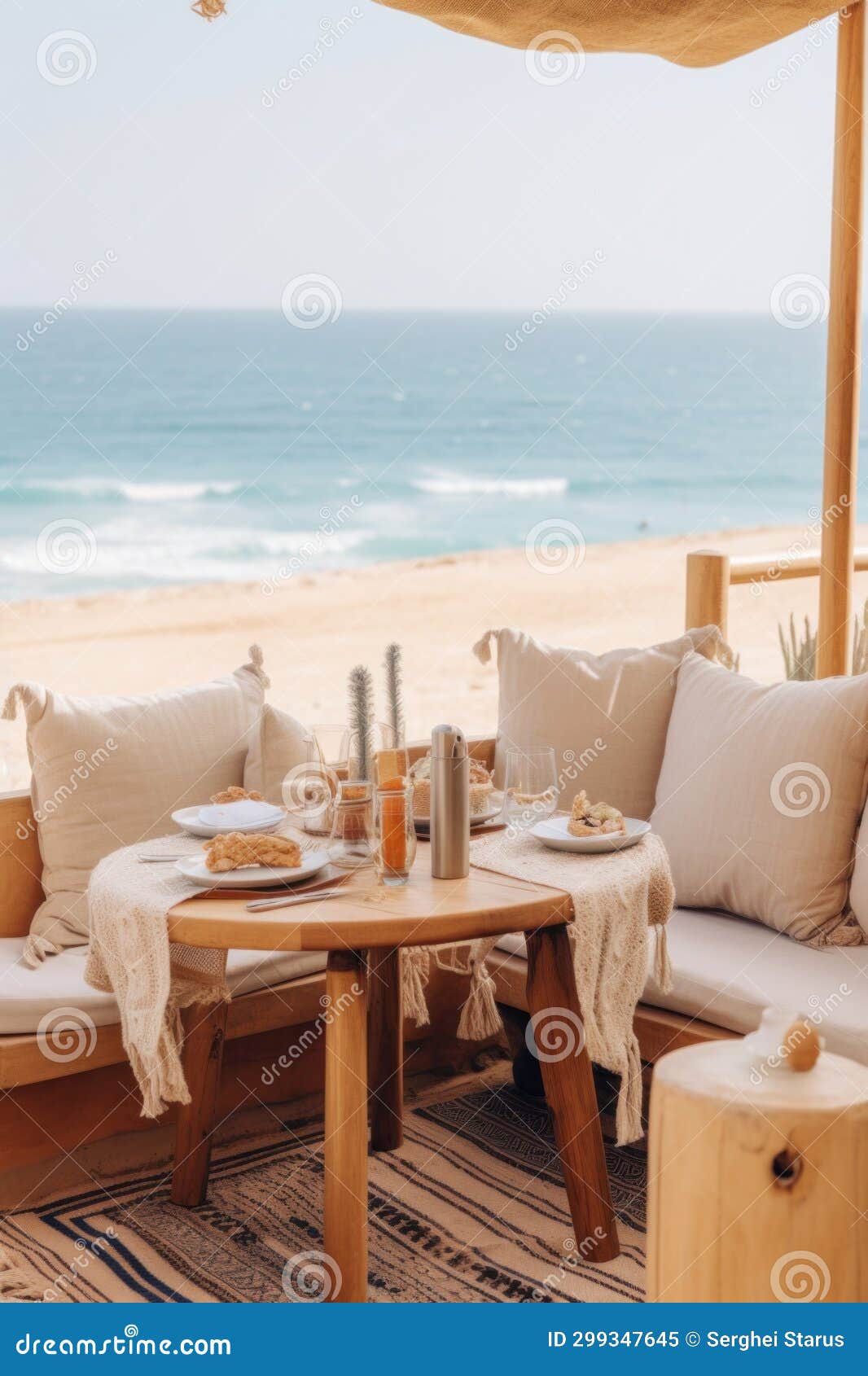 A Table and Chairs on a Beach with a View of the Ocean, AI Stock Image ...