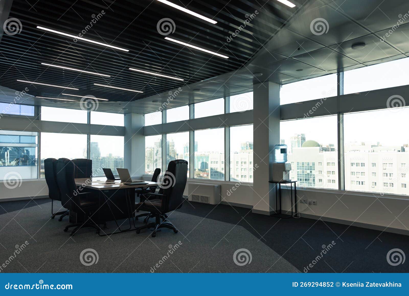 Table and Chairs in the Interior of a Modern Office with Large ...