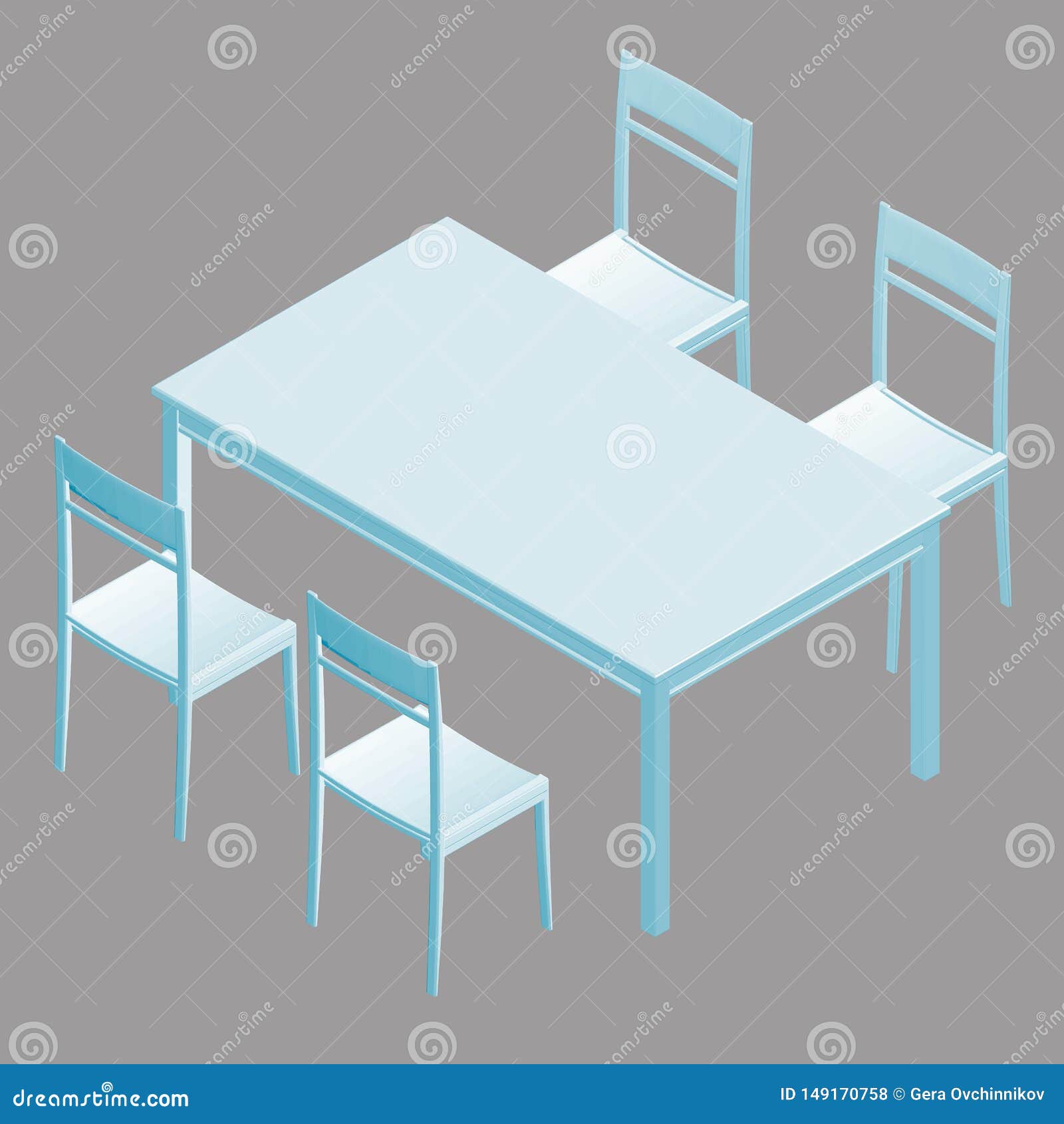 Table with Chairs in Isometry. Vector Illustration Stock Vector ...