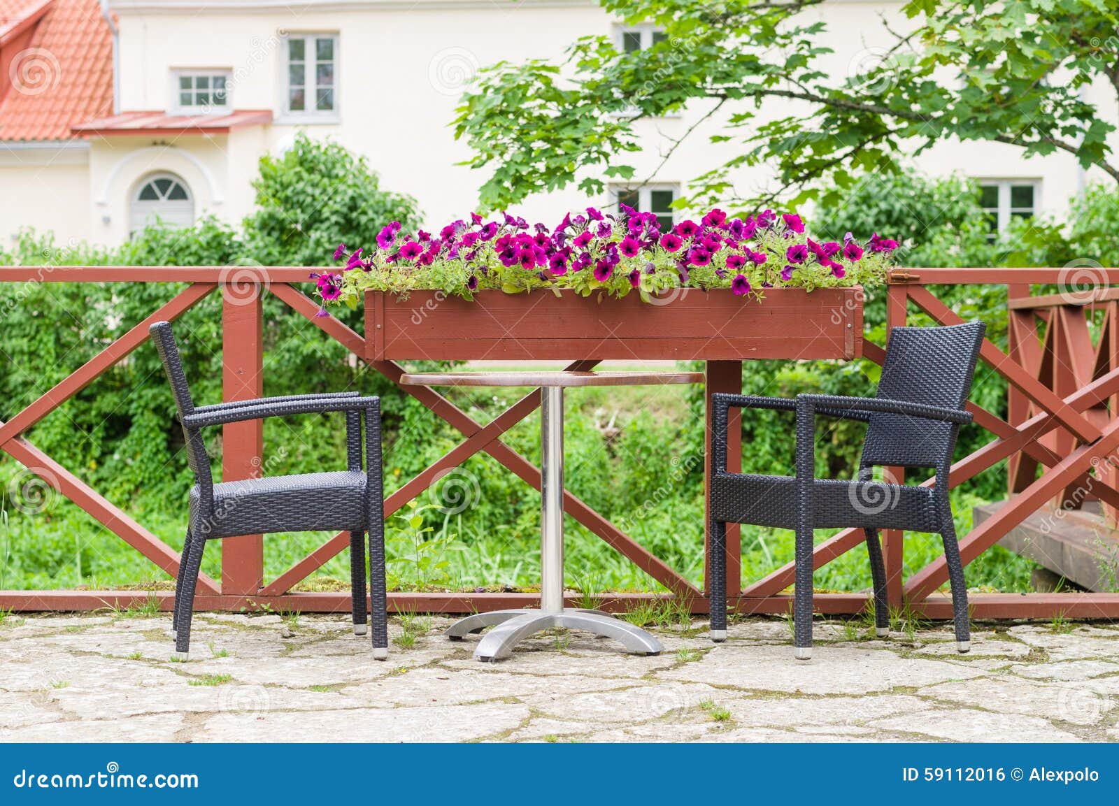Table and Chairs of Modern European Outdoor Cafe Stock Photo - Image of ...