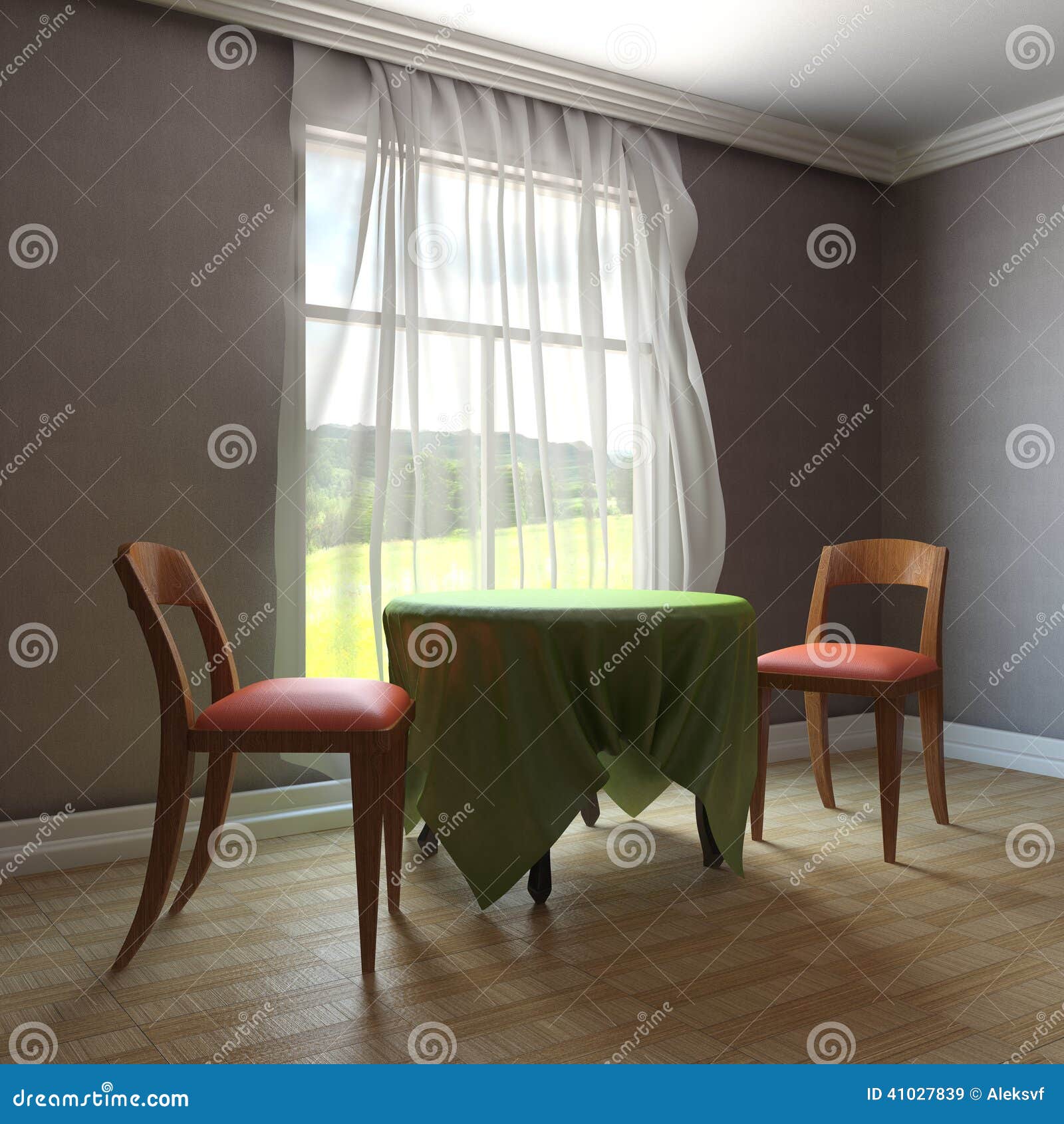 Table and Chairs Near the Window Stock Illustration - Illustration of ...