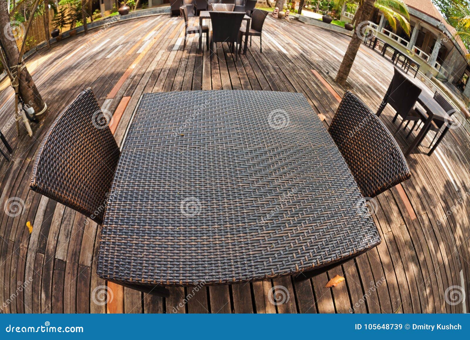 Table with Chairs in Fish-eye Look Stock Image - Image of nature, look ...