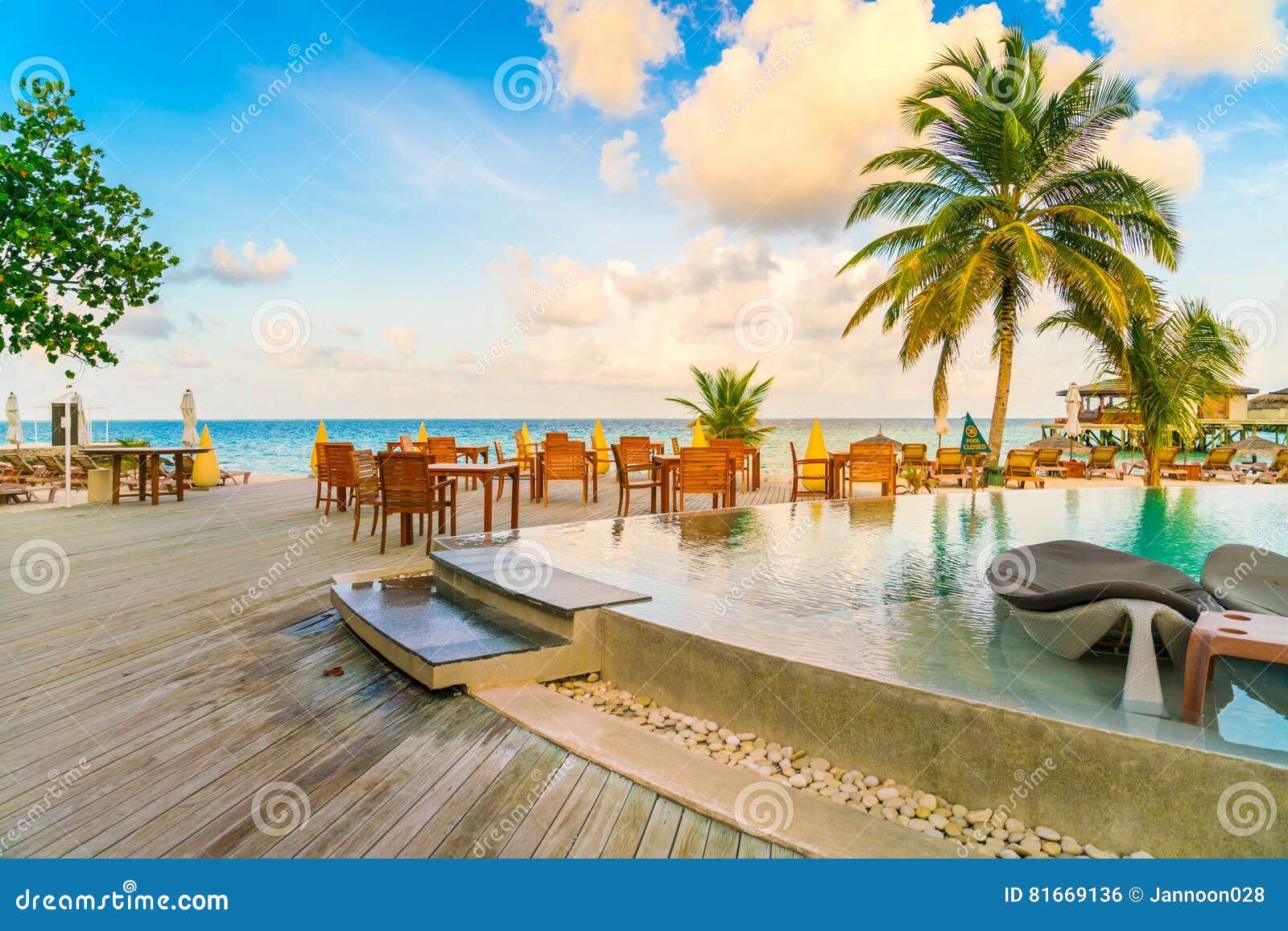 Table and Chairs at Restaurant in Tropical Maldives Island . Stock ...