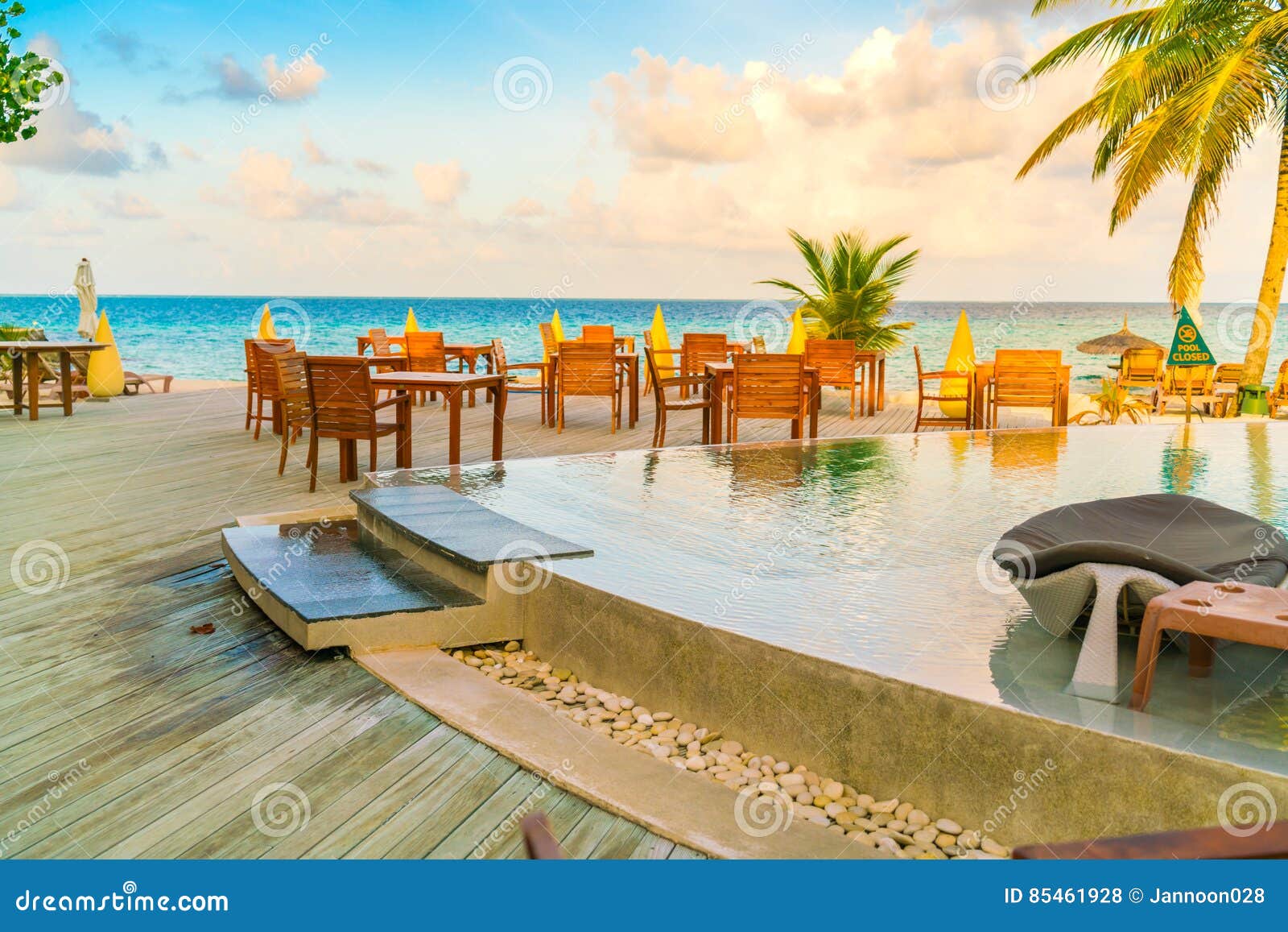 Table and Chairs at Restaurant in Tropical Maldives Island . Stock ...