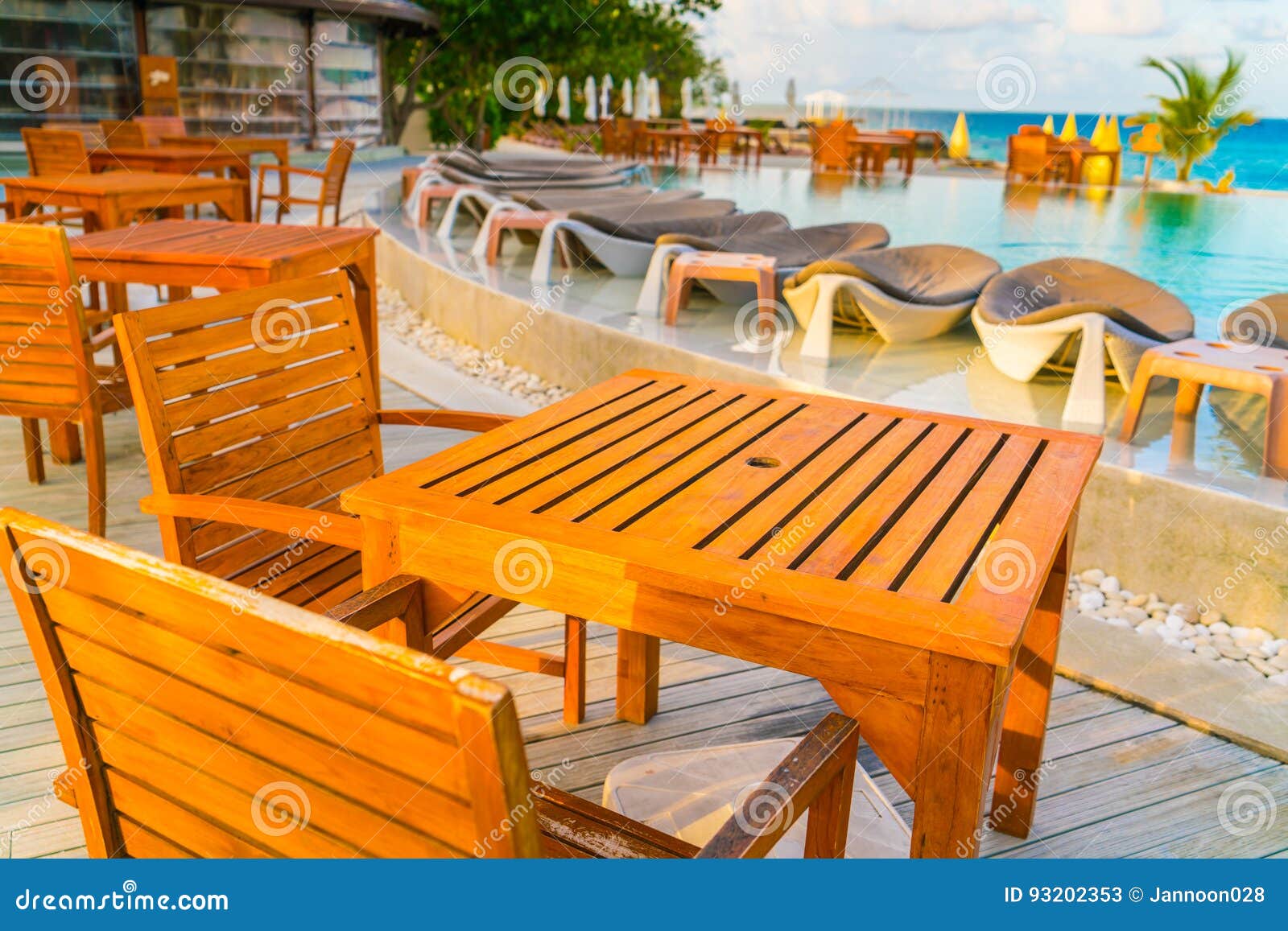 Table and Chairs at Restaurant in Tropical Maldives Island . Stock ...