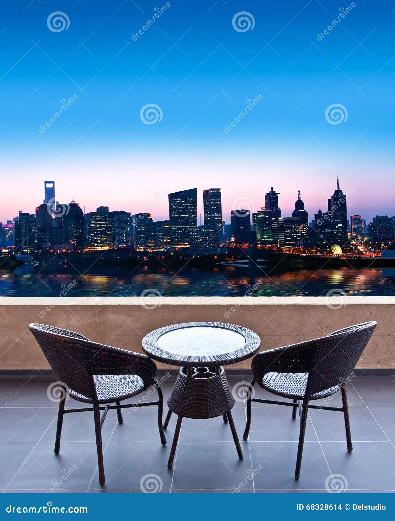 Table and Chairs on a Terrace, View on a City Stock Photo - Image of ...