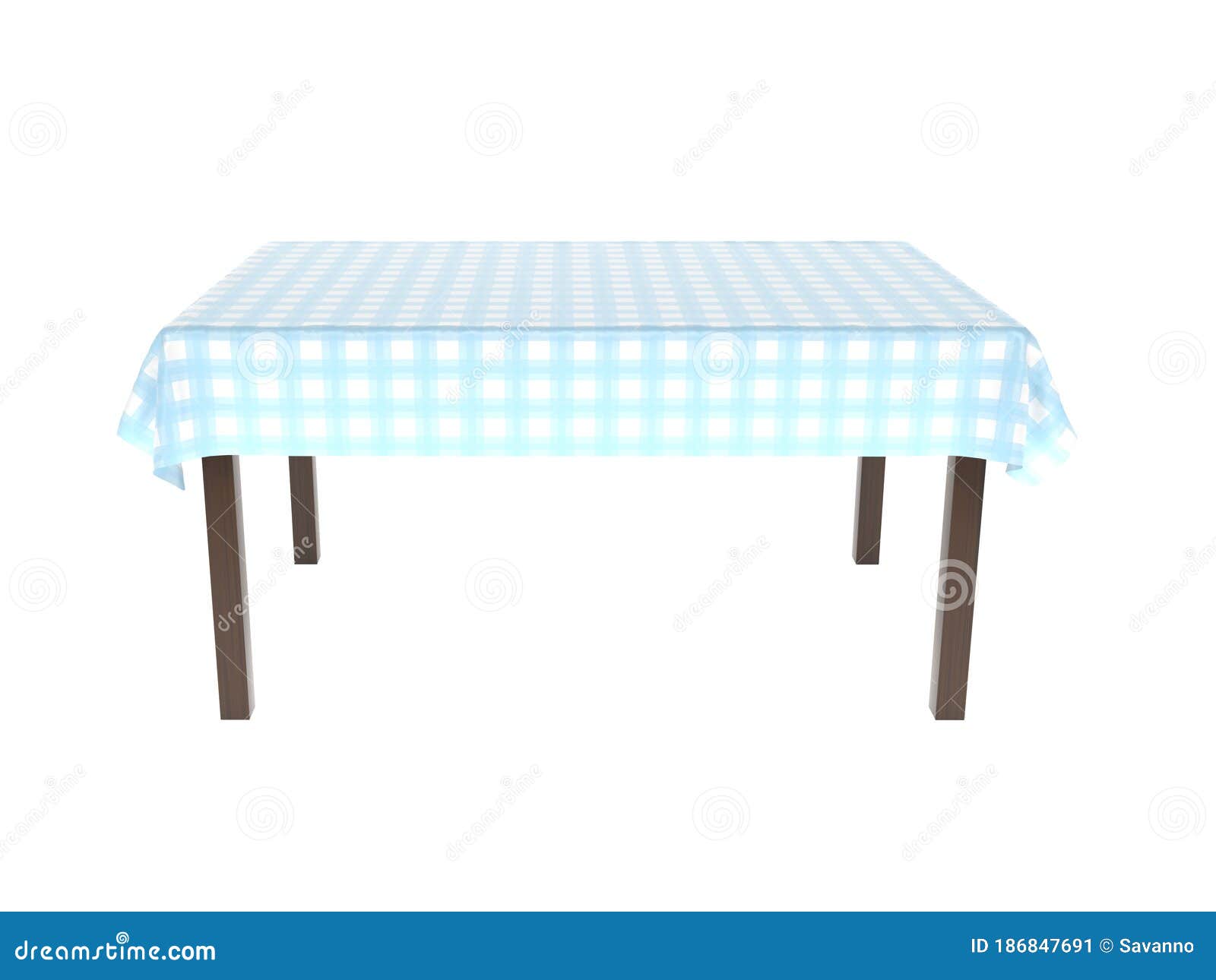 Table with Checkered Blue Tablecloth. 3d Rendering Illustration Stock ...