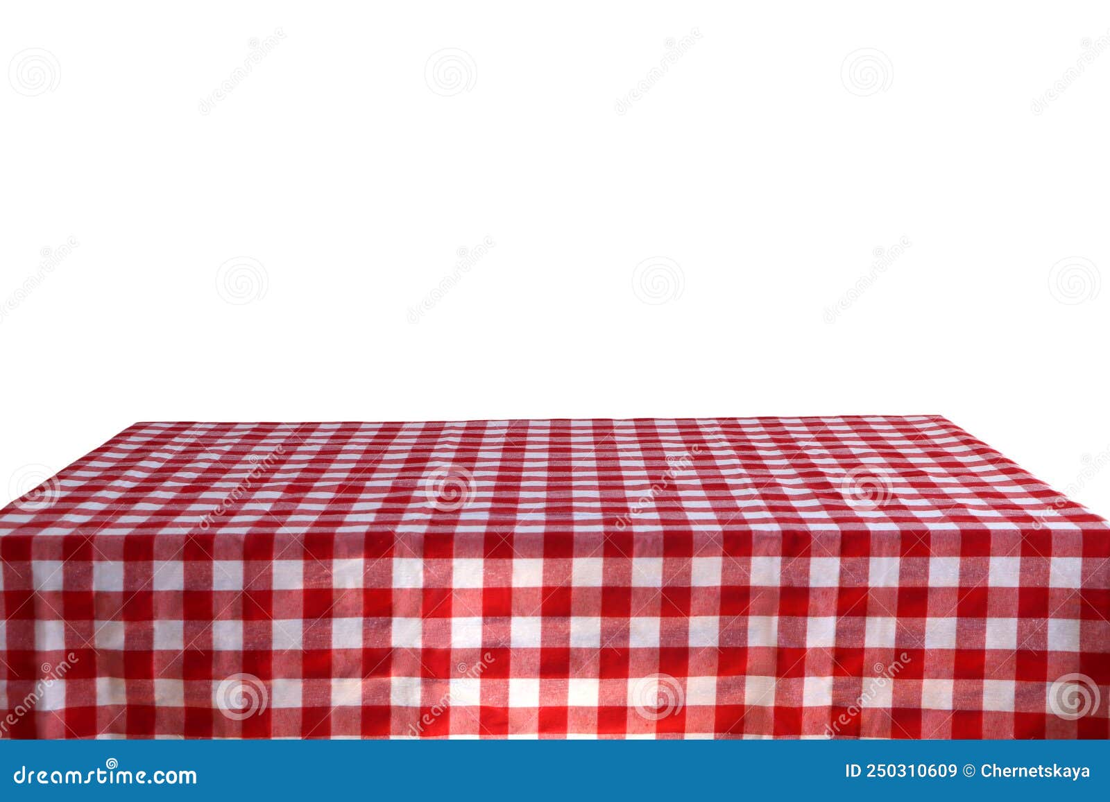 Table with Checkered Picnic Cloth Isolated on White Stock Image - Image ...
