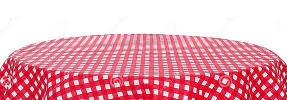 Table with Checkered Tablecloth Isolated on White Stock Image - Image ...