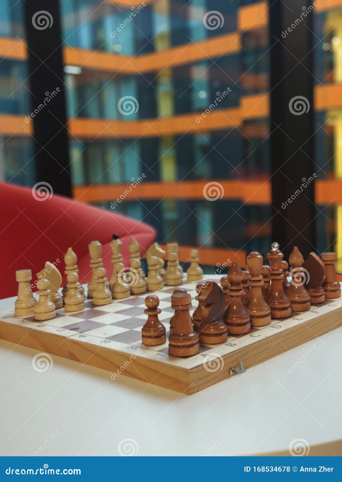 A Table with a Chessboard in the Office Center Stock Photo - Image of ...