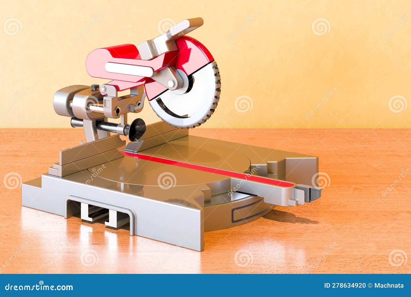 Table Circular Saw on the Wooden Table, 3D Rendering Stock Illustration ...