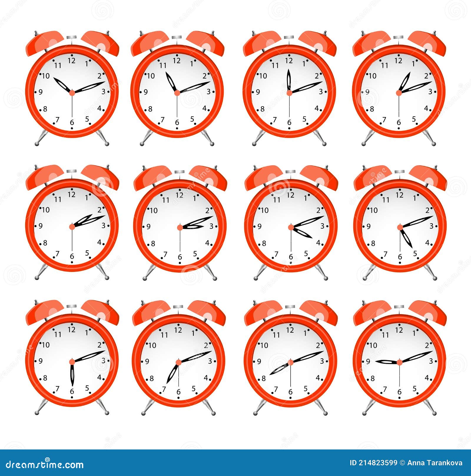 Table Clock with Different Times. 12 Hours. Day. Alarm Clock. Small Red ...