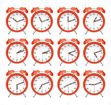 Table Clock with Different Times. 12 Hours. Day. Alarm Clock. Small Red ...