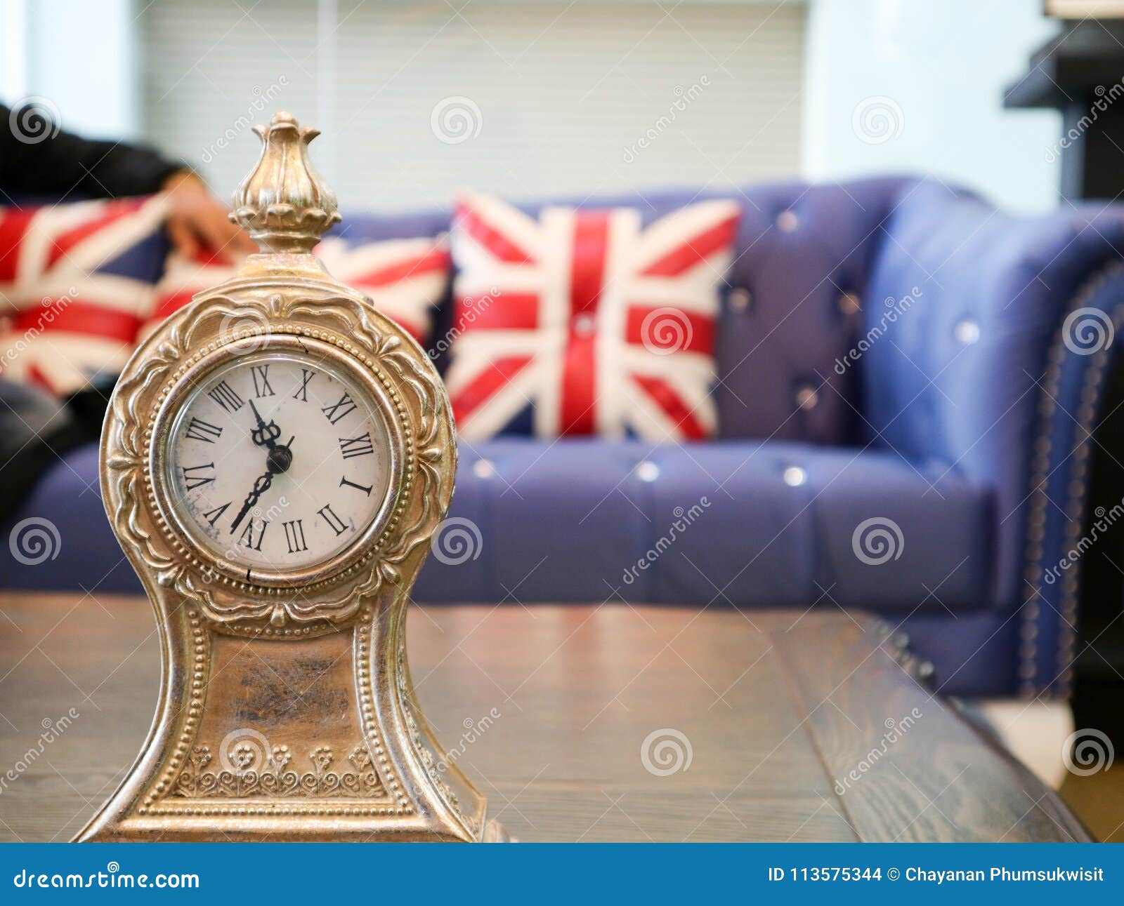 Table Clock Vintage Style in Living Room for Break Time Stock Photo ...