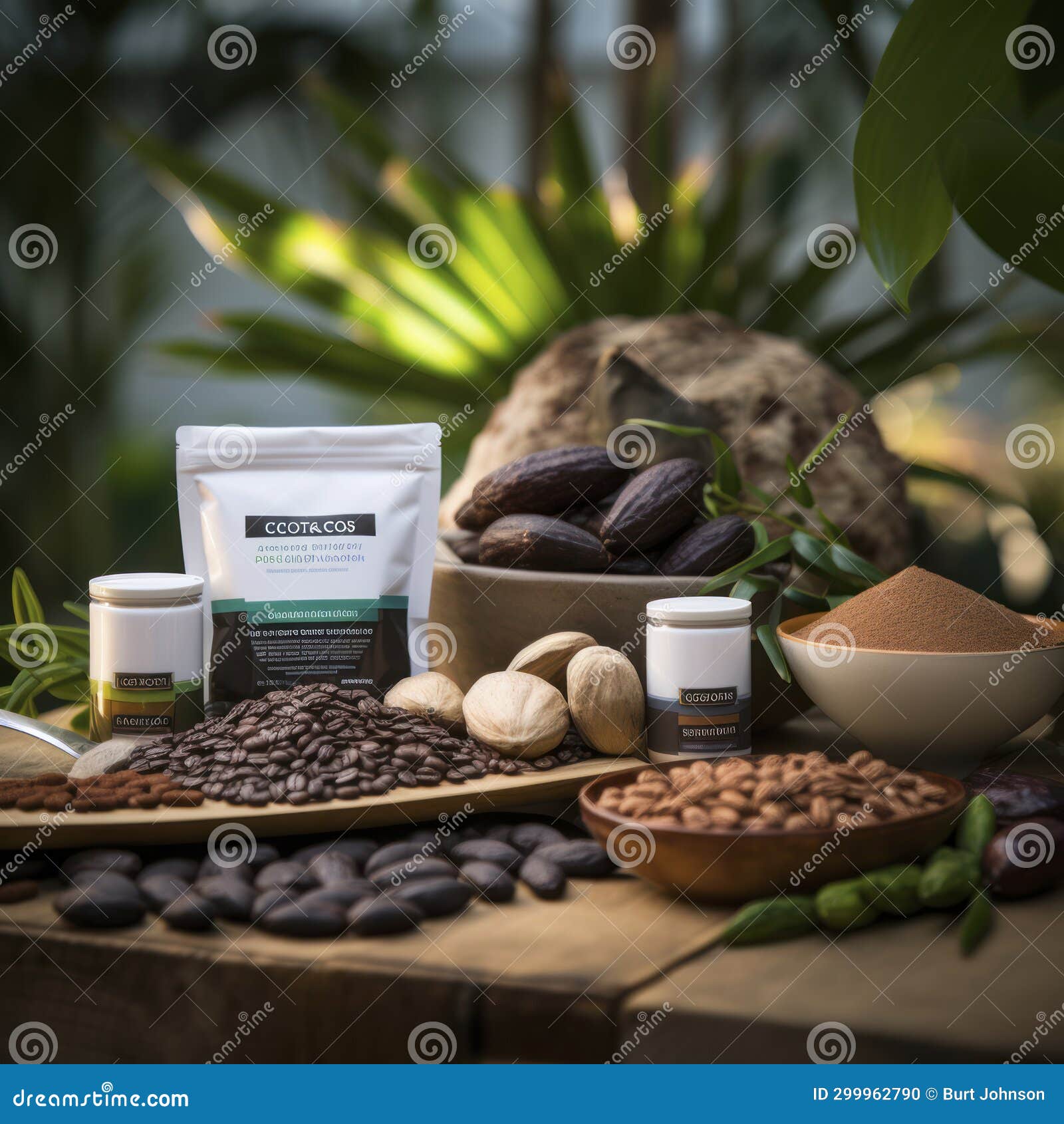 Table with Cocoa Bean Plus Powder and Bar Stock Photo - Image of ...