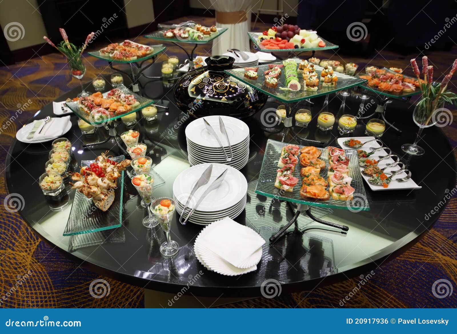 Table with Cold Snacks and Tableware Stock Photo - Image of delicious ...