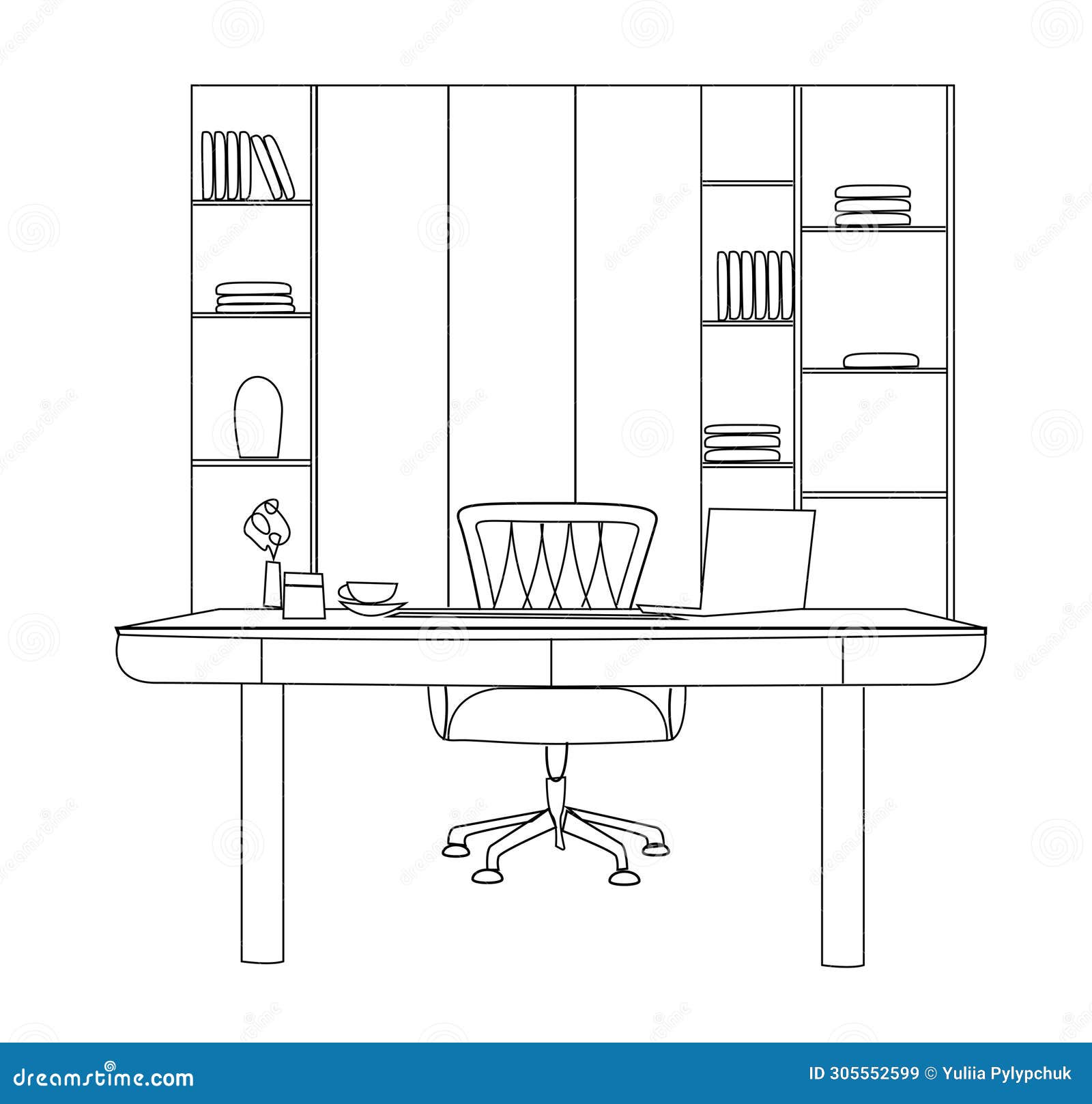 Table with a Computer or Workplace Drawn by Hand Doodle Style. Vector ...
