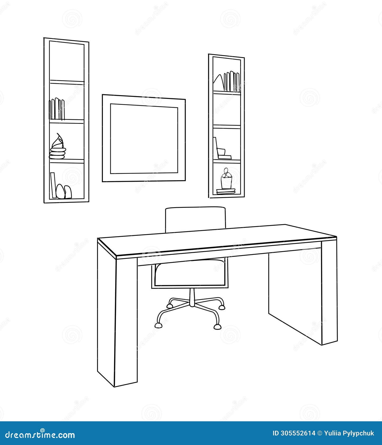 Table with a Computer or Workplace Drawn by Hand Doodle Style. Vector ...