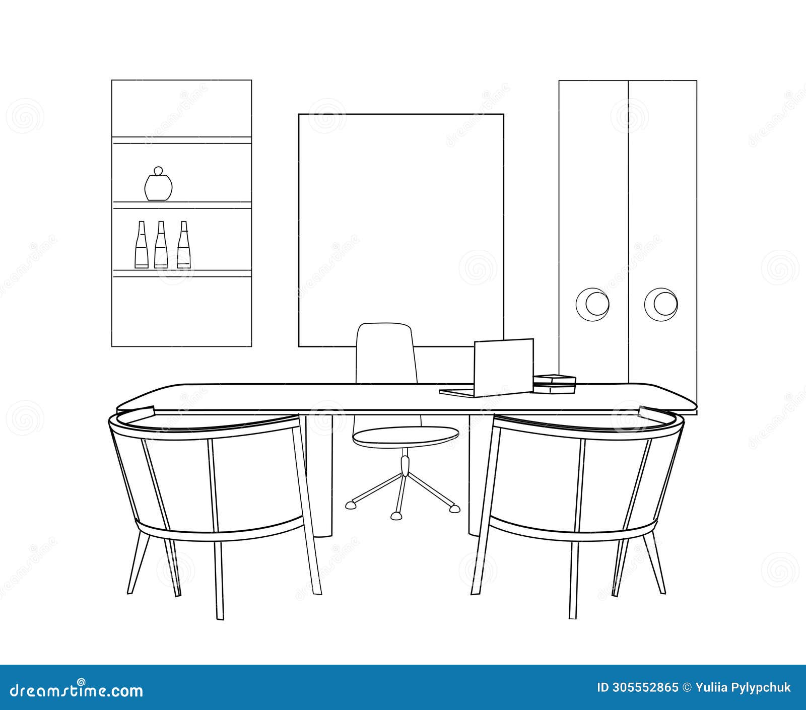 Table with a Computer or Workplace Drawn by Hand Doodle Style. Vector ...