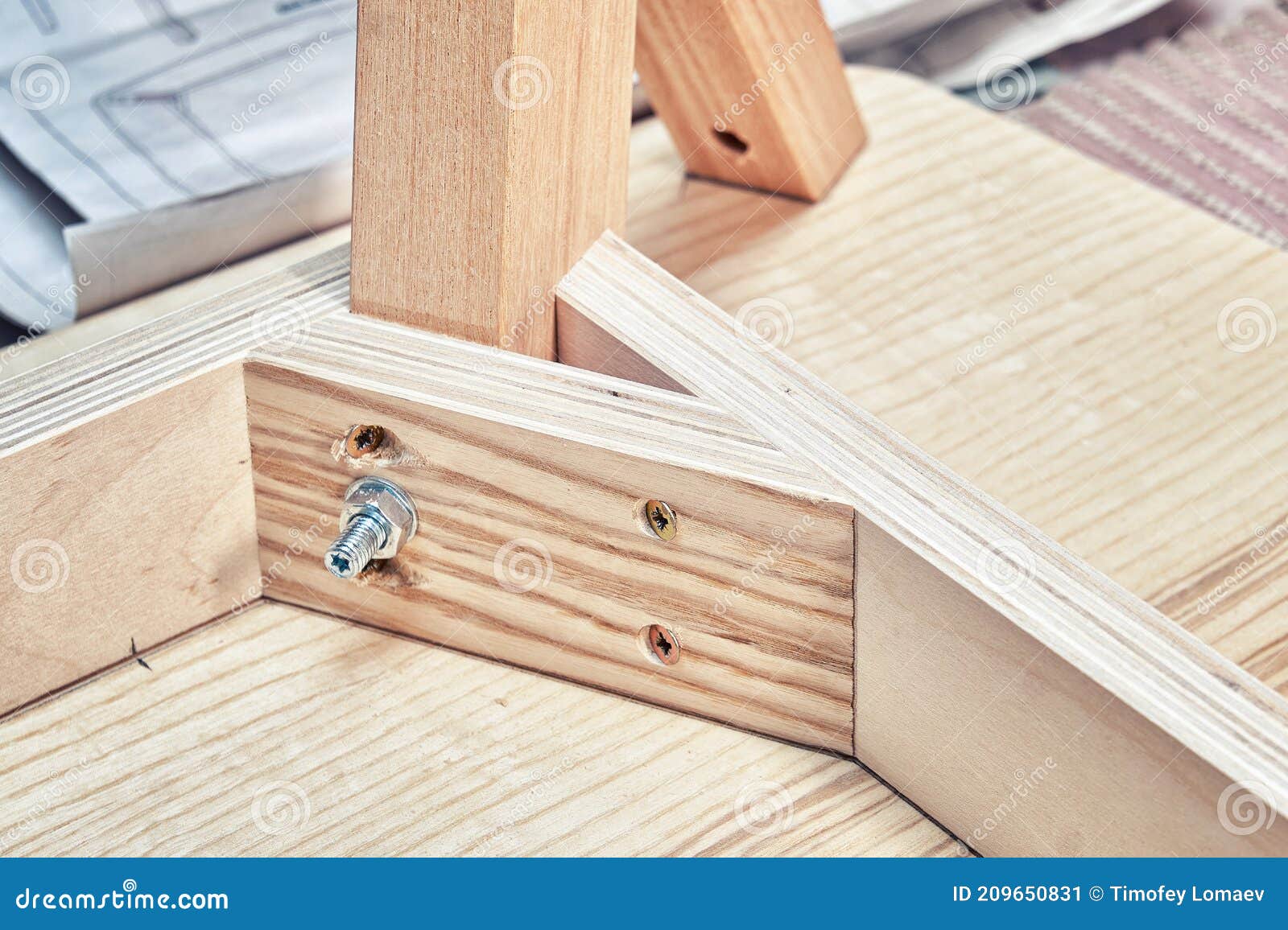 Table Corner of Plywood, Veneer and Solid Ash in Workshop Stock Image ...