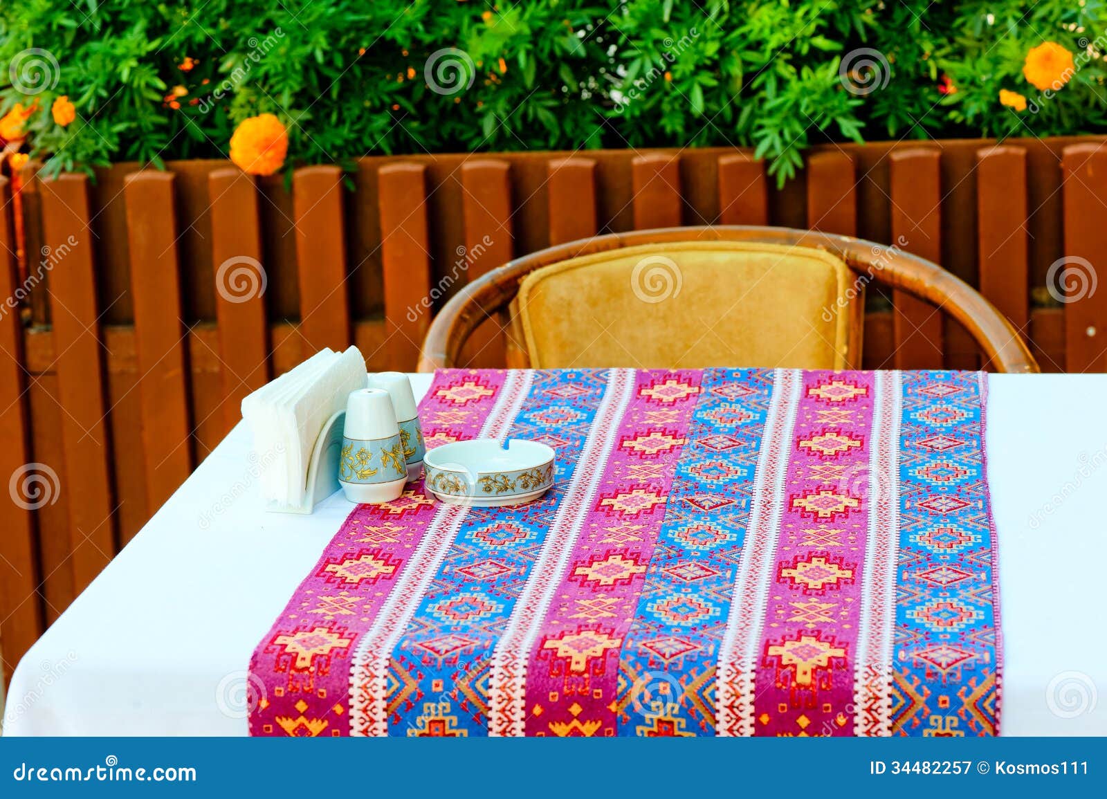 Table covered with a cloth stock image. Image of destinations - 34482257