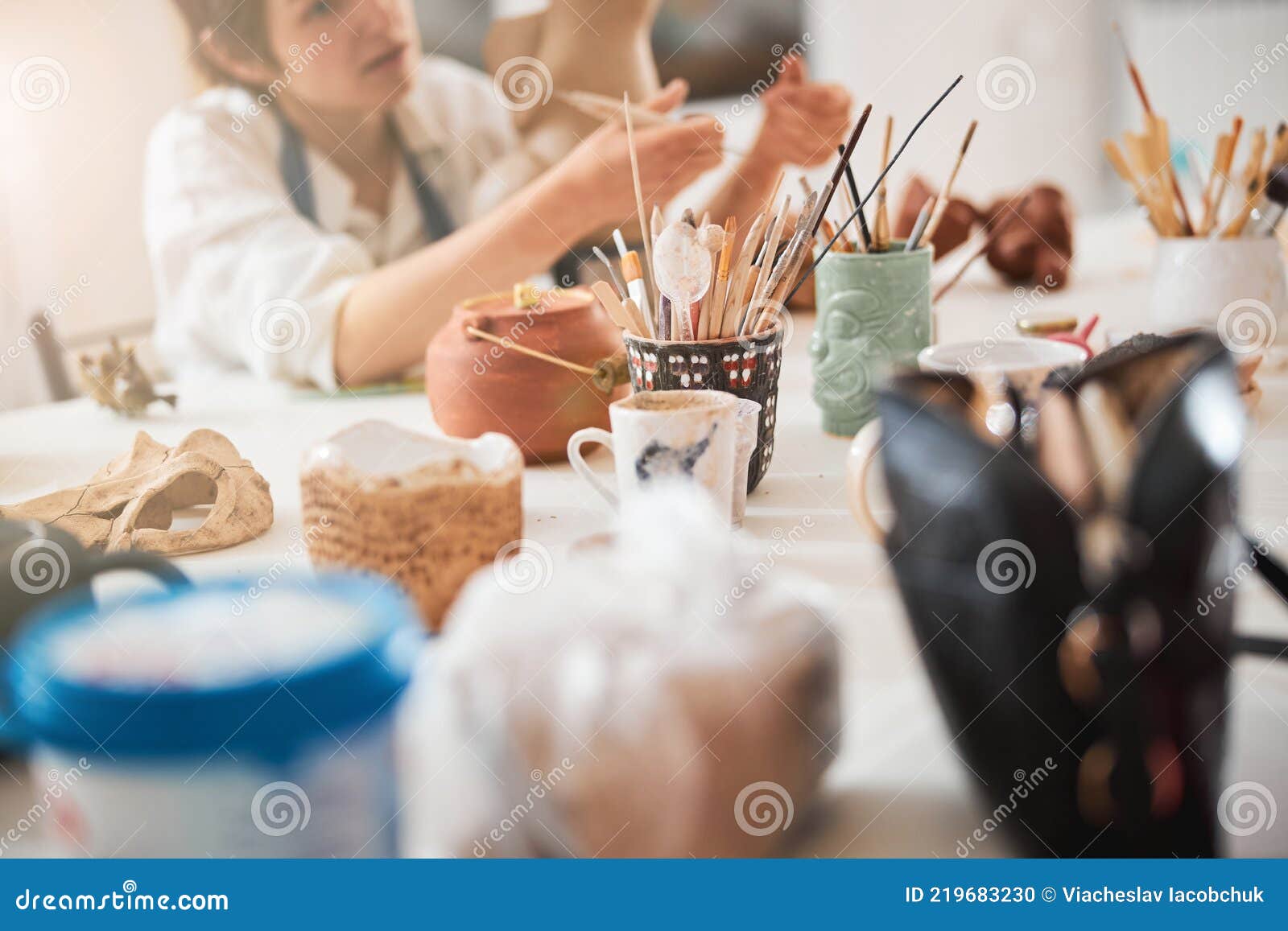 Table Covered with Pottery Instruments and Appliances Stock Photo ...