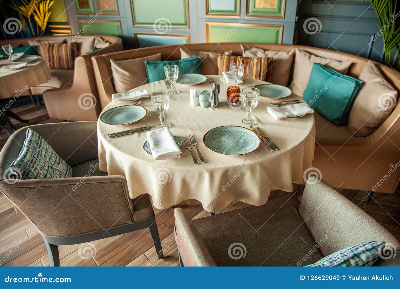 Table with Cutlery in the Restaurant or Cafe Stock Image - Image of ...